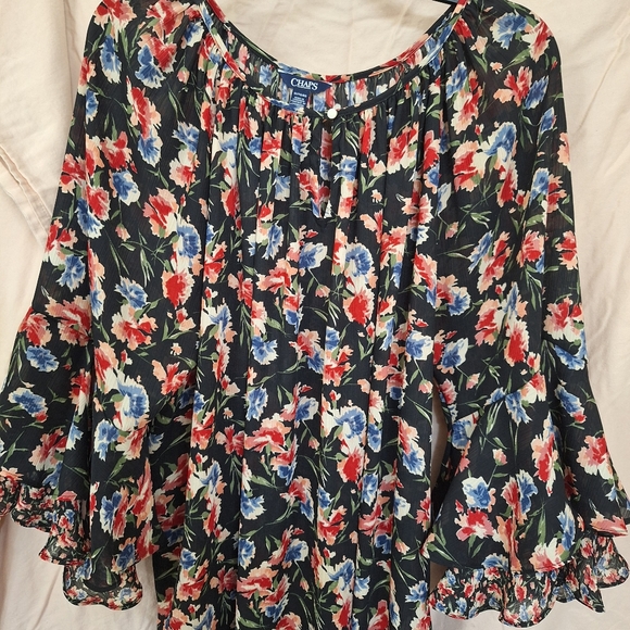 Chaps | Tops | Blouse With Flowing Arms Black Back Ground With Red ...